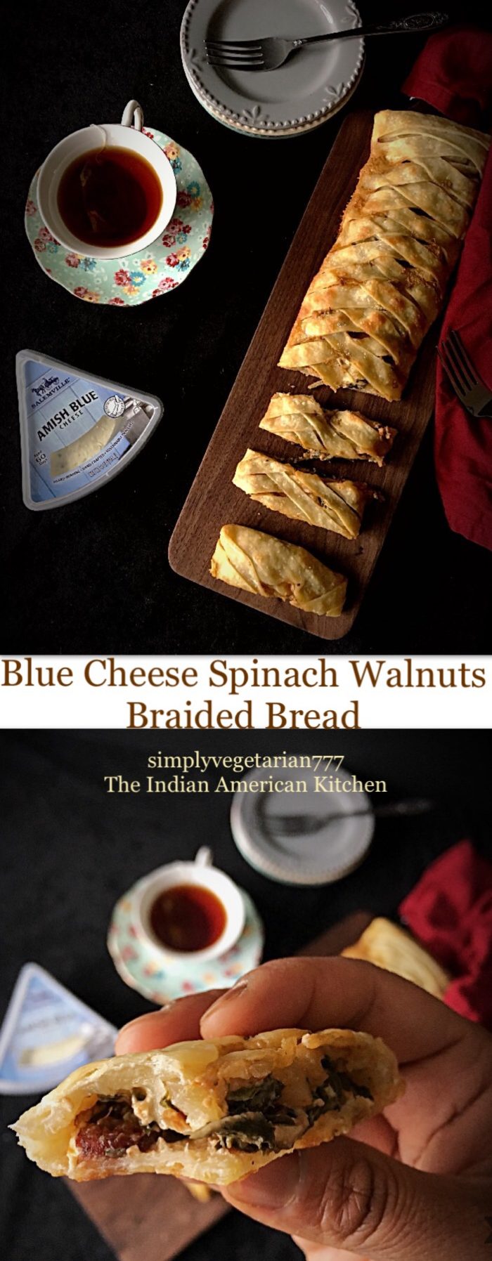 Blue Cheese Spinach Walnuts Braided Bread - Easy Holiday Appetizer